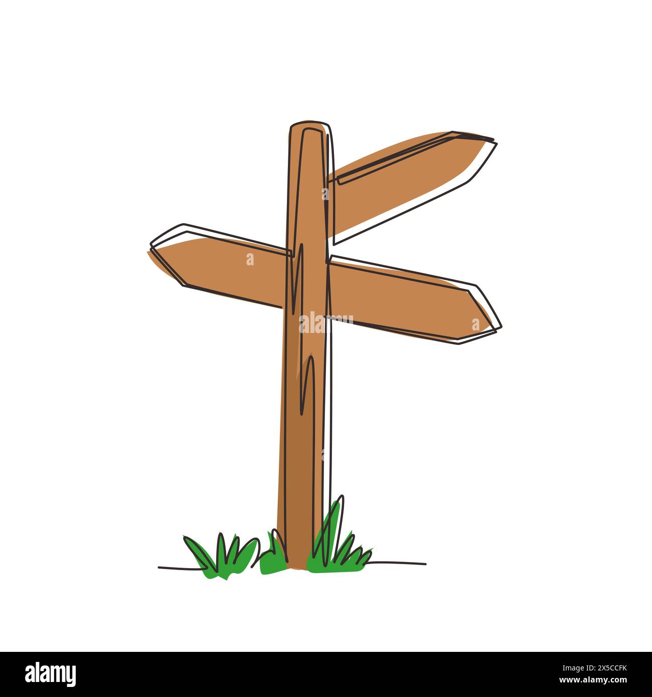 Continuous one line drawing wooden way direction sign. Vintage board on ...