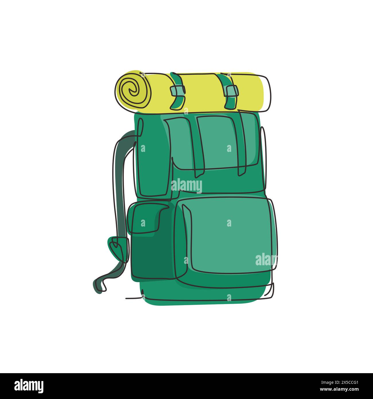 Continuous one line drawing camping backpack. Tourist retro back packs ...