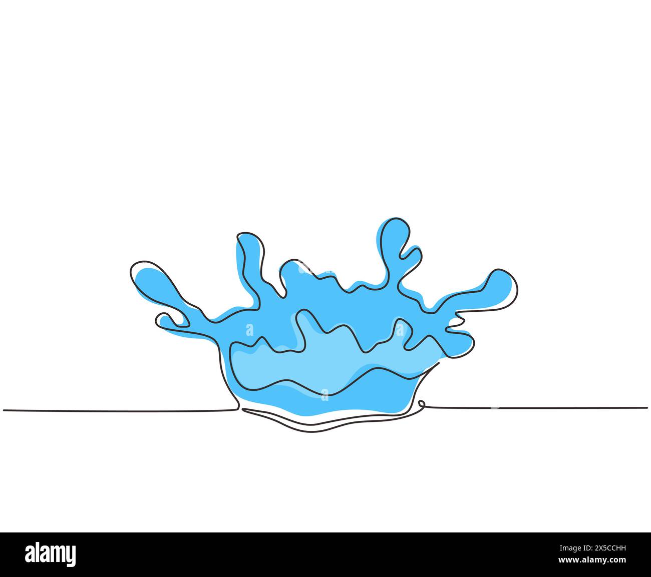 Single one line drawing blue water splash and drops isolated on white ...