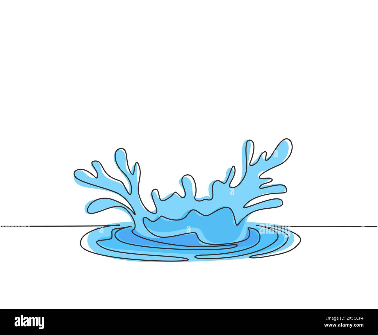 Single continuous line drawing closeup of fresh and clear splash of ...