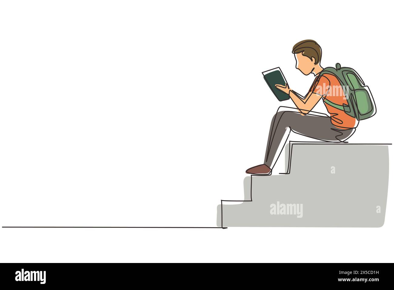 Continuous one line drawing modern young man reading book sitting on ...