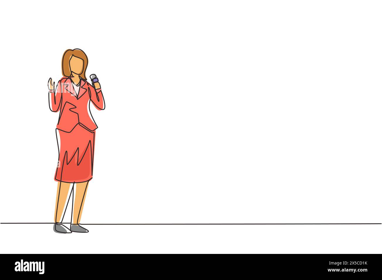 Single one line drawing journalist woman. Beautiful lady reporter ...