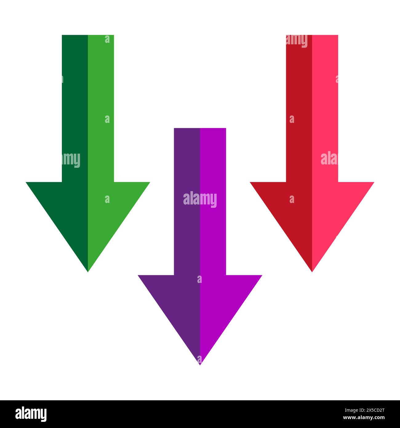 Colorful Arrows Pointing Downward Multicolored Direction Indicators Vector Green Purple Red