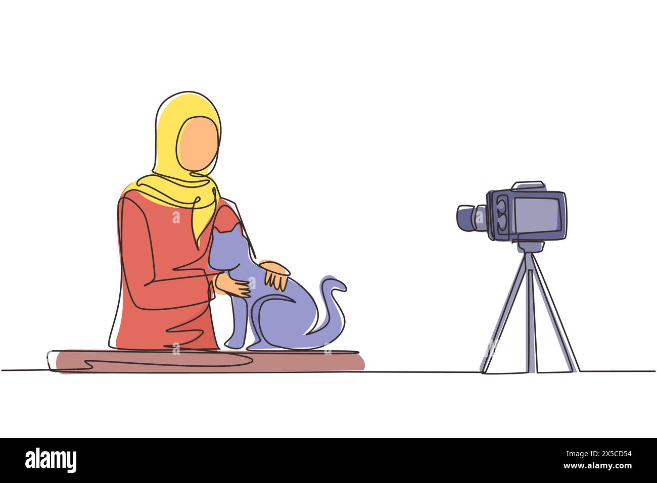 Single continuous line drawing Arabian vet blogger sitting in front of ...