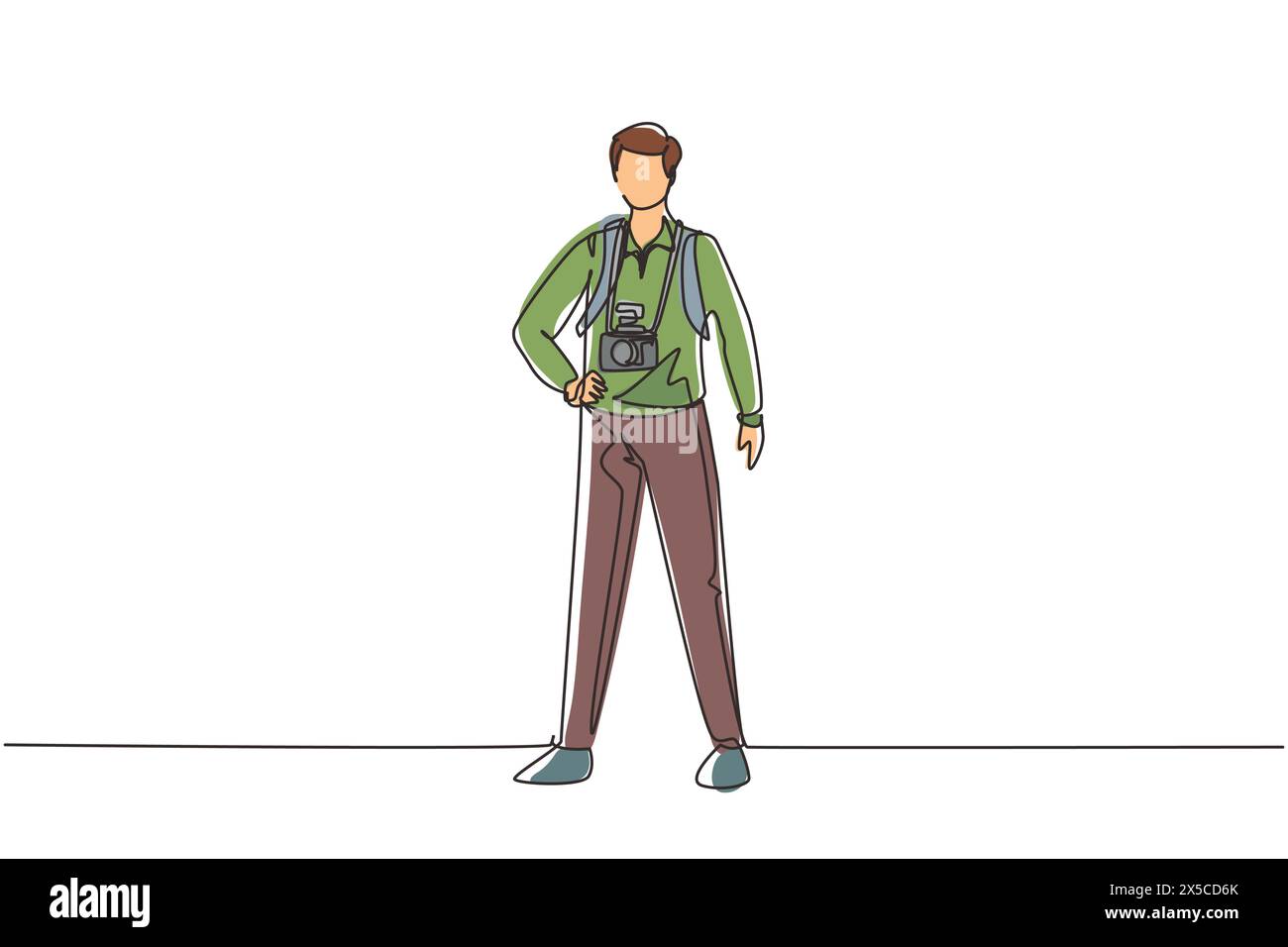 Single one line drawing photographer standing with camera digital photo ...