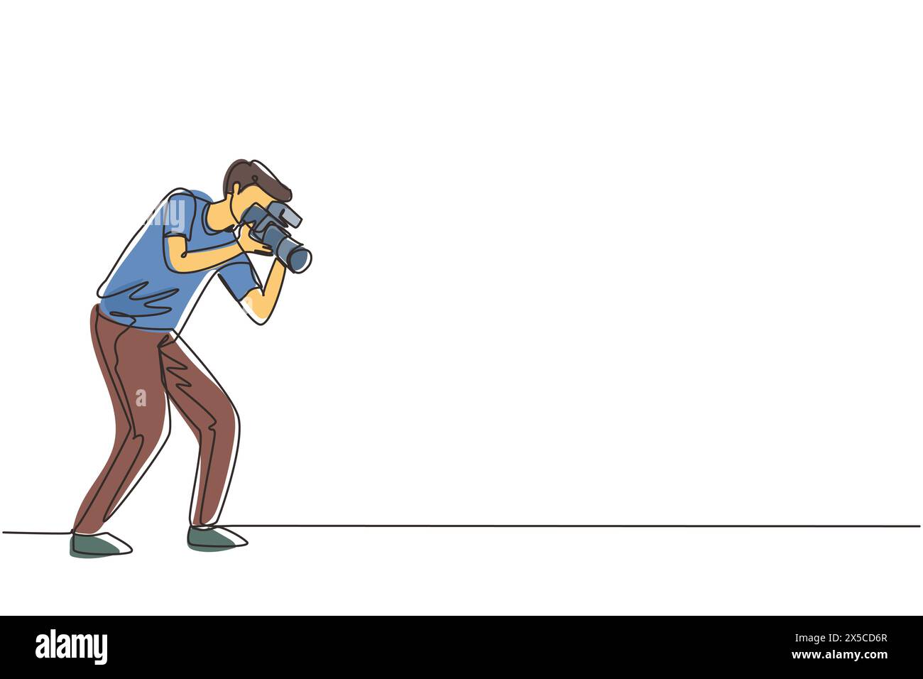 Single continuous line drawing funny professional photographer with ...