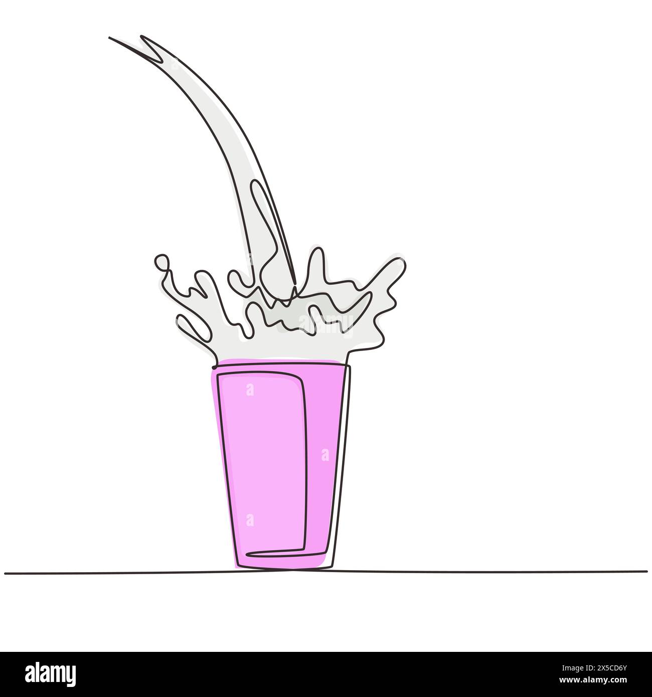 Single continuous line drawing milk pouring into glass creating ...