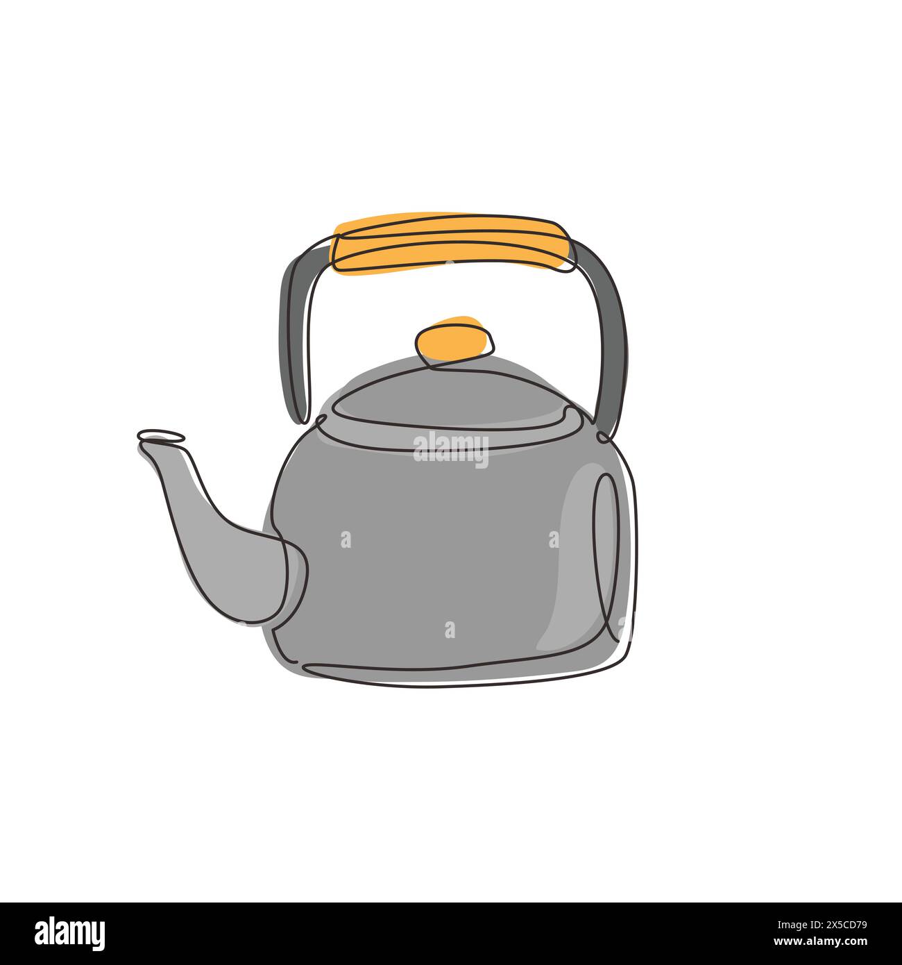 Single continuous line drawing Camping outdoor kettle with handle ...