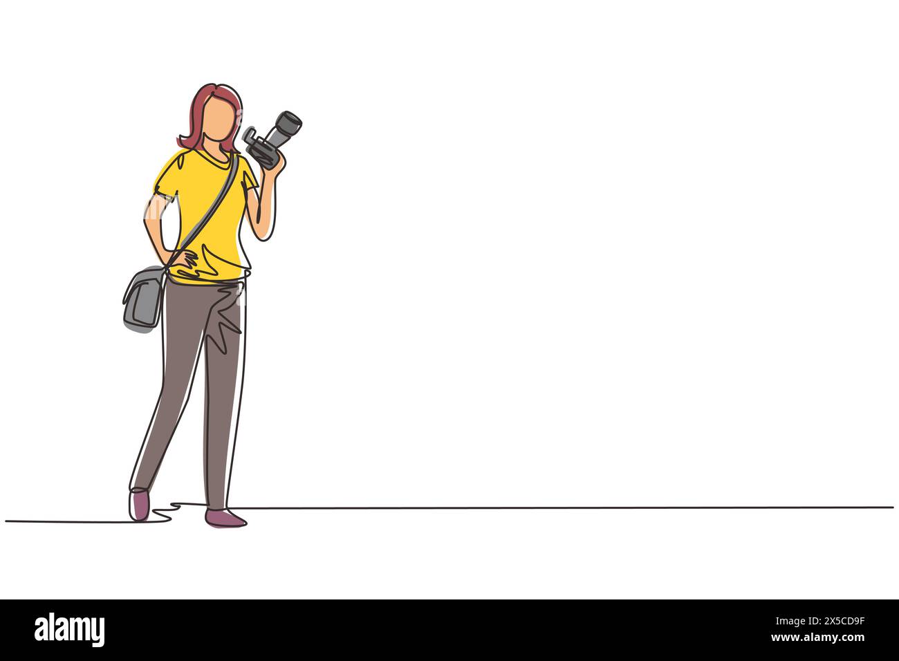 Single one line drawing woman paparazzi or journalist occupation ...