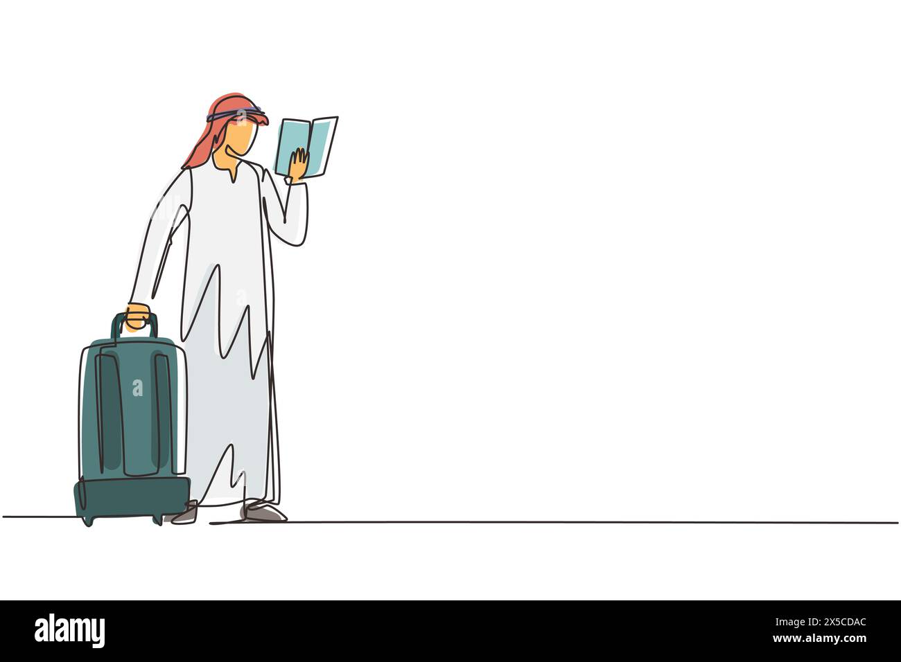 Single one line drawing Arabian man reading textbook. Male student ...