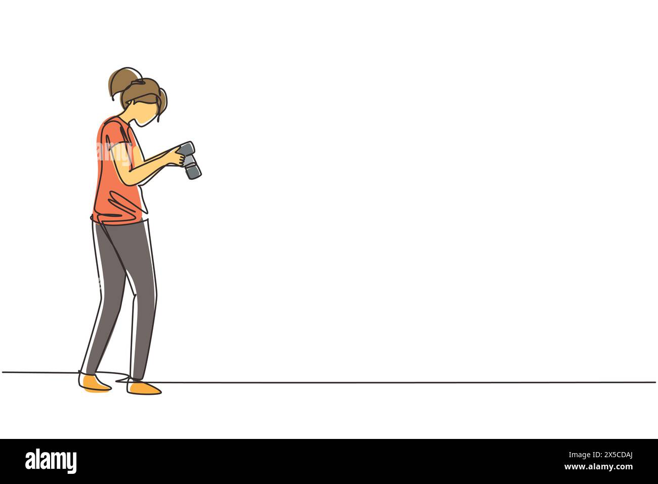 Single one line drawing woman photographers or paparazzi taking photo ...