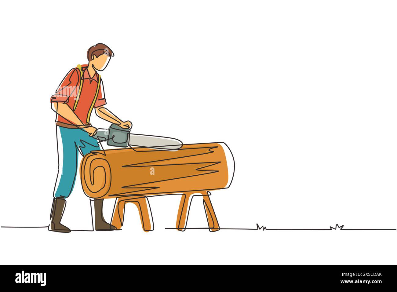 Continuous one line drawing sawmill concept. Professional lumberjack ...