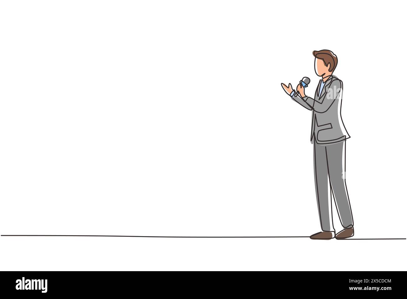 Continuous one line drawing TV news anchorman. News anchor broadcasting ...