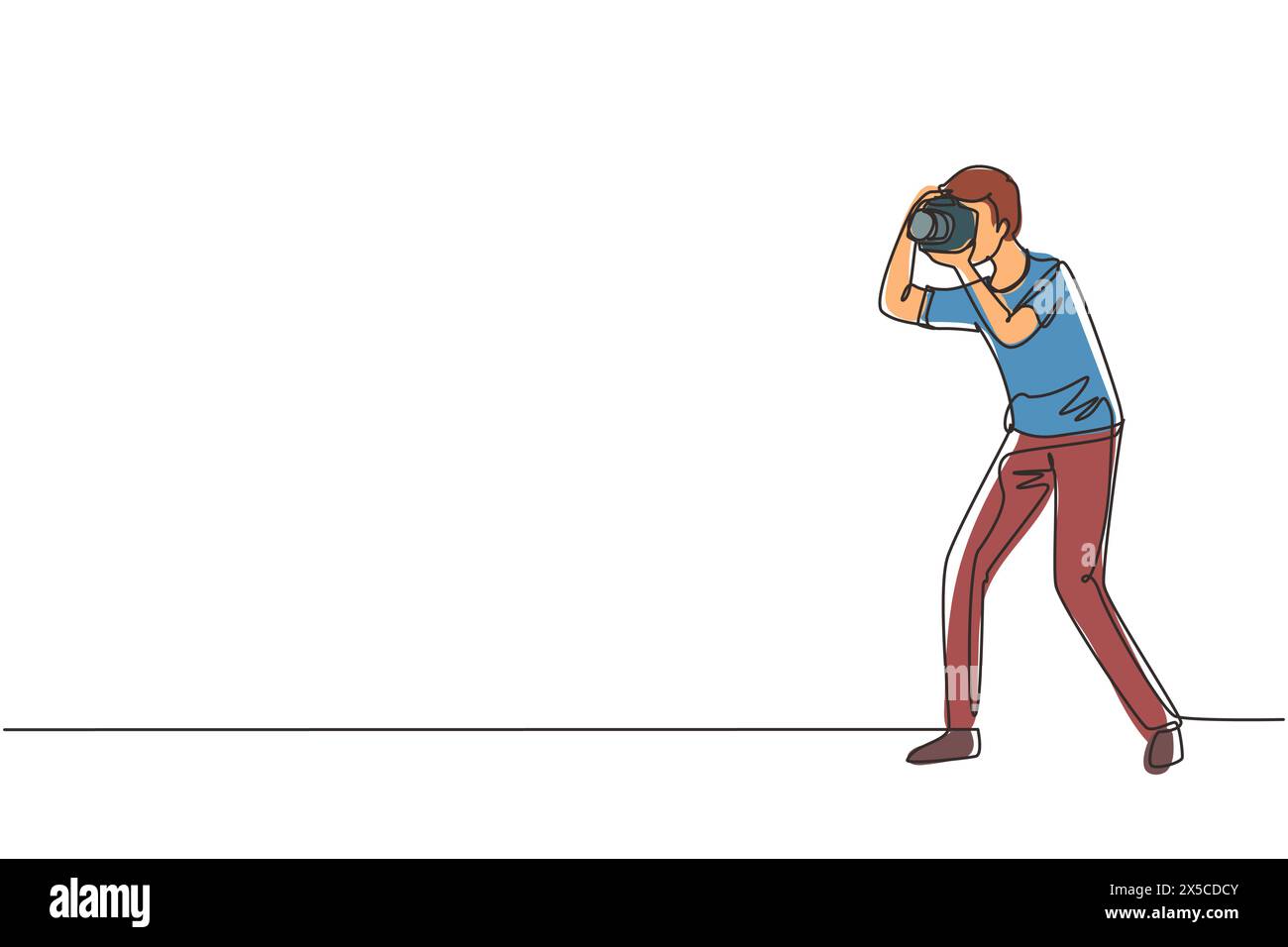 Single continuous line drawing photographer taking photo pose. Camera ...