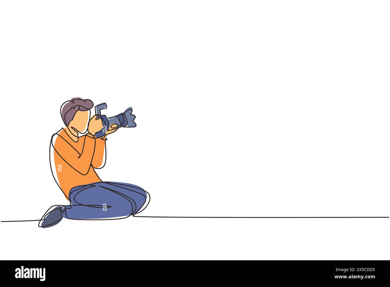 Single one line drawing photographer holding dslr camera taking ...