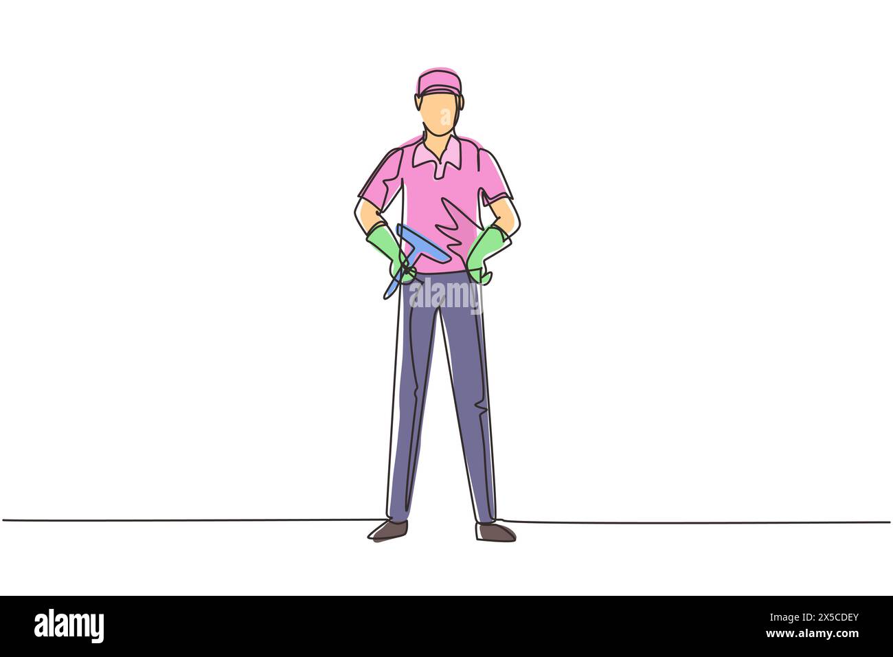 Single one line drawing cleaning service with cool pose. Cleaning ...