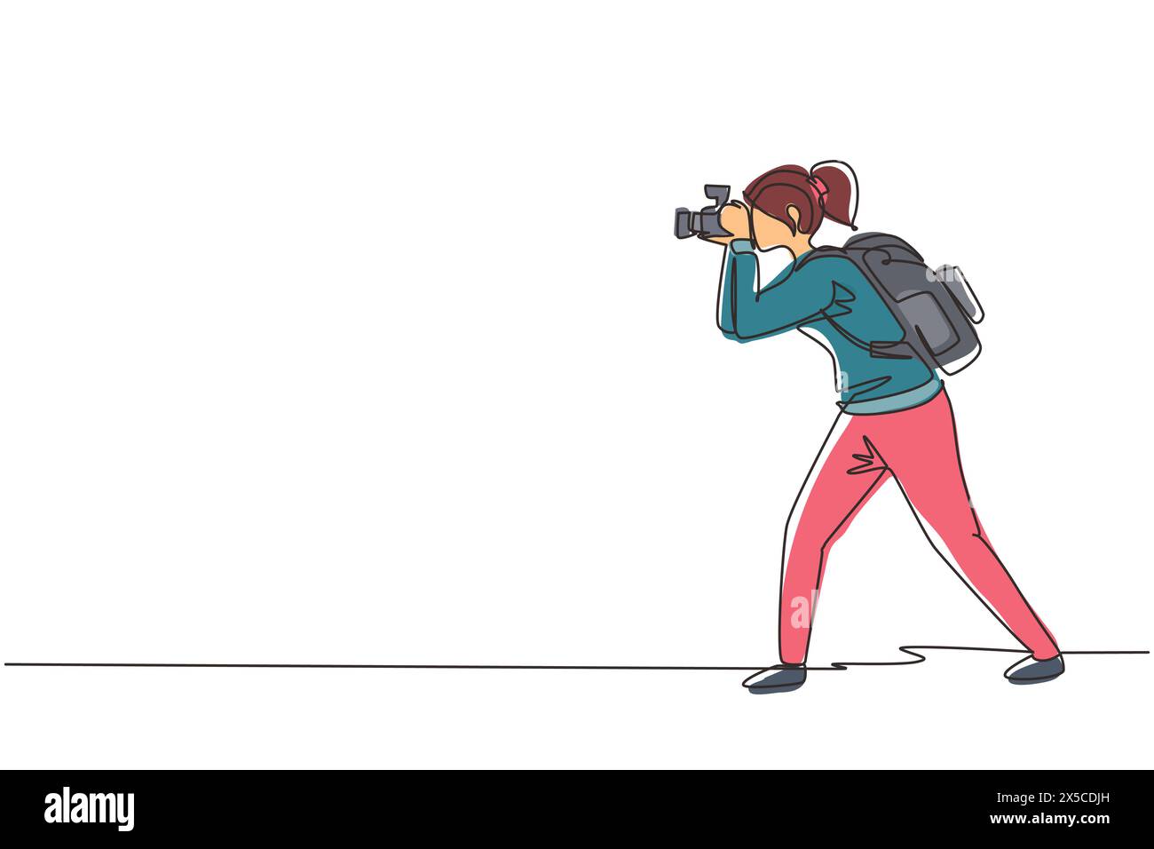 Single continuous line drawing woman journalist or reporter with ...