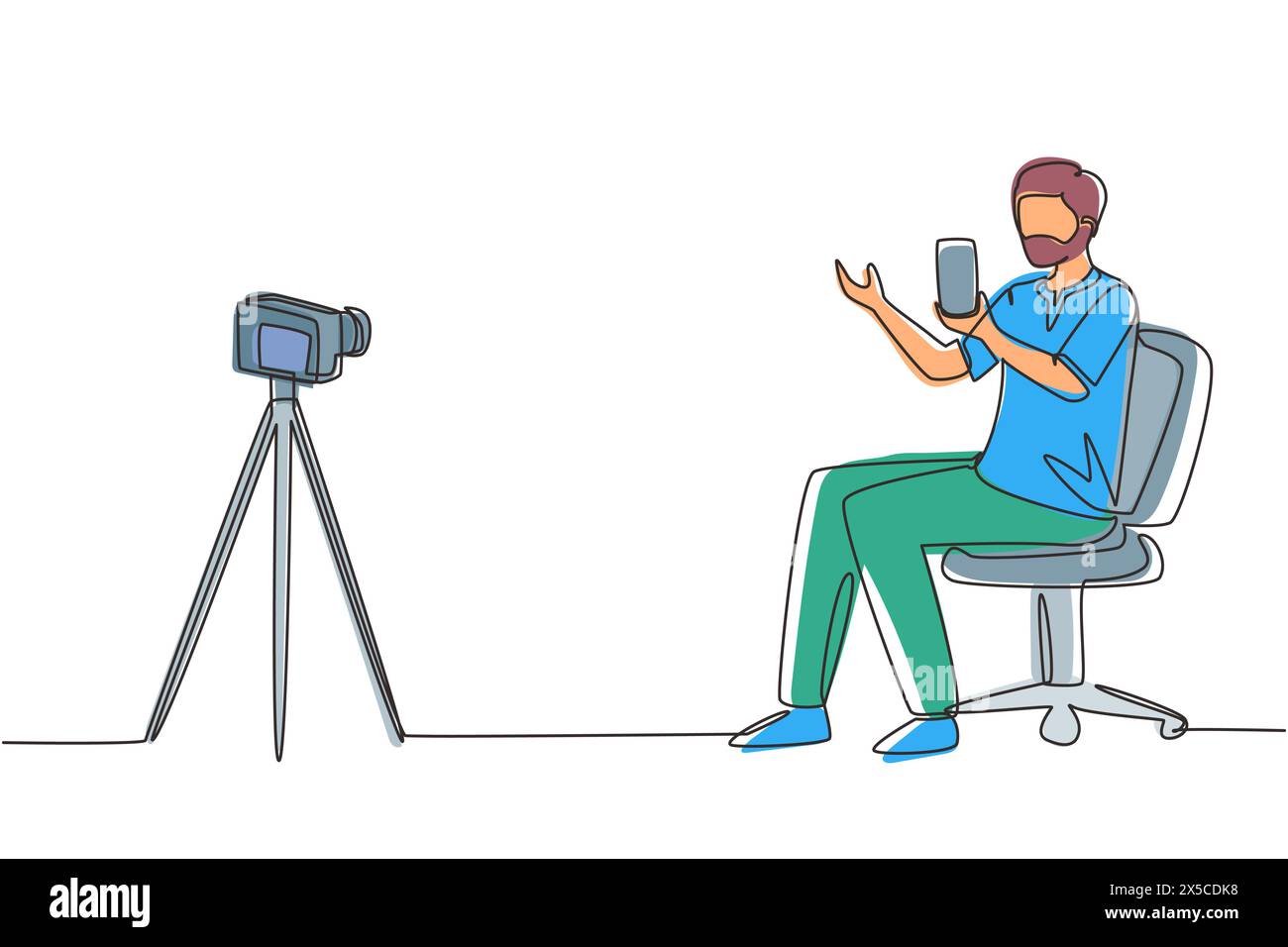 Continuous one line drawing Arab blogger review new smartphone on dslr ...