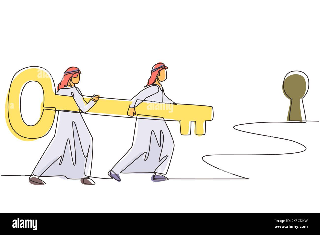 Continuous one line drawing Arabian business men standing in front of ...