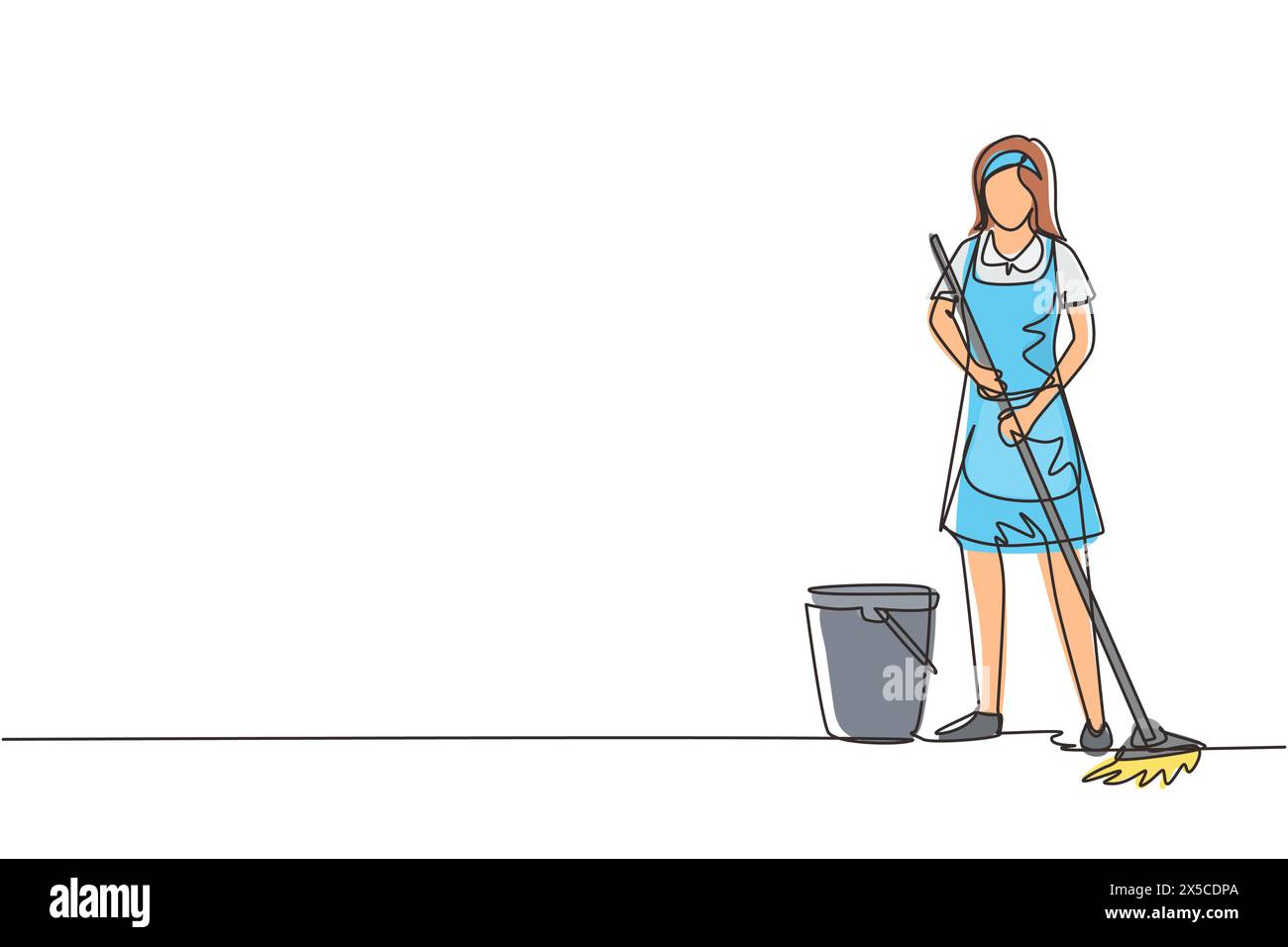 Single continuous line drawing cleaning company staff to work with the ...