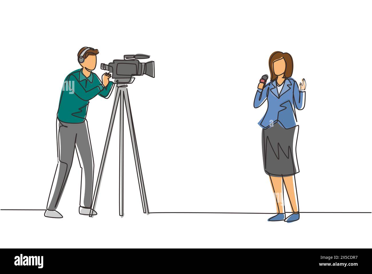 Single continuous line drawing journalist. Woman reporter. Journalists to report. Two ...