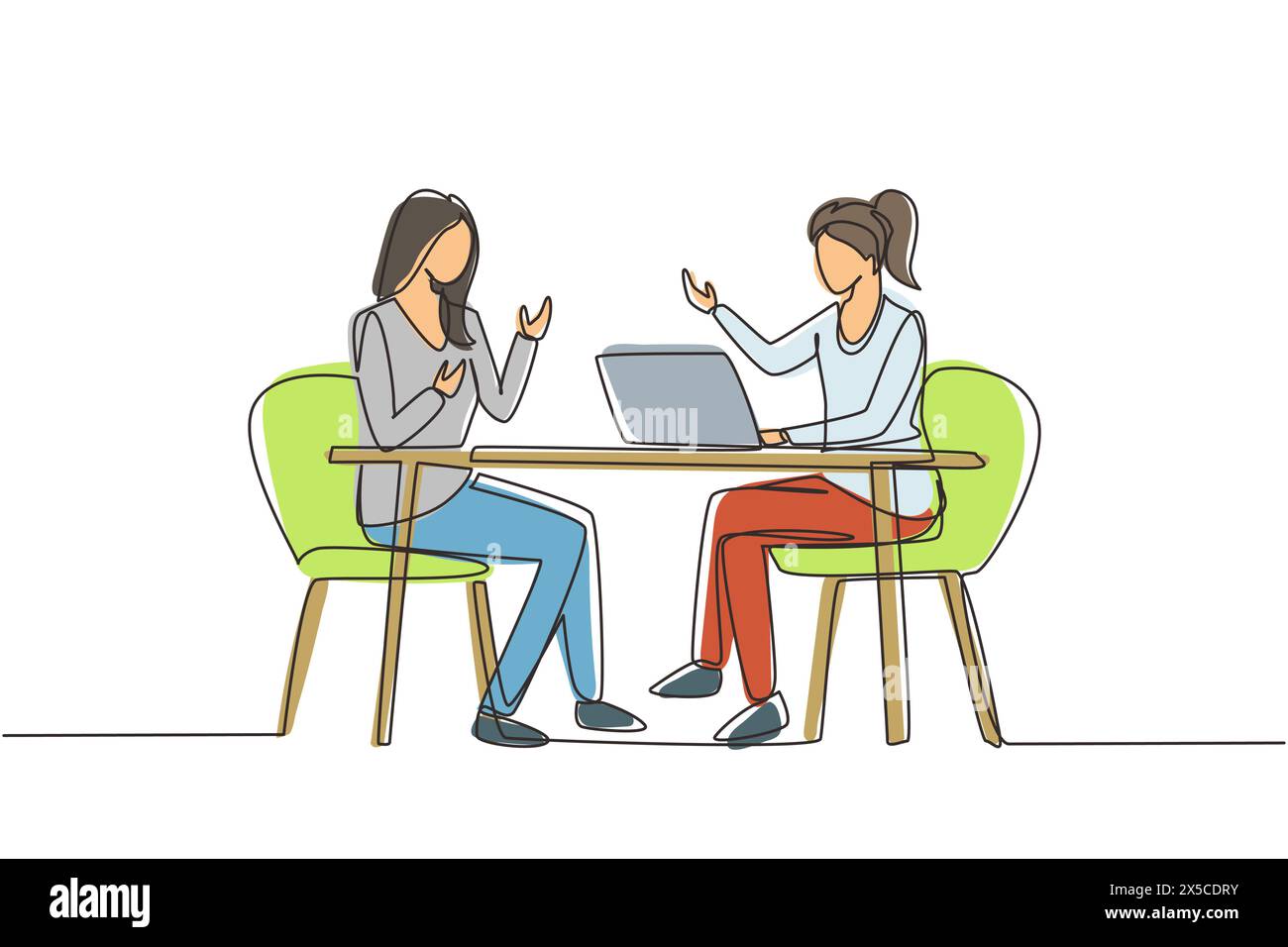 Single one line drawing TV show with guest. Female celebrity giving ...