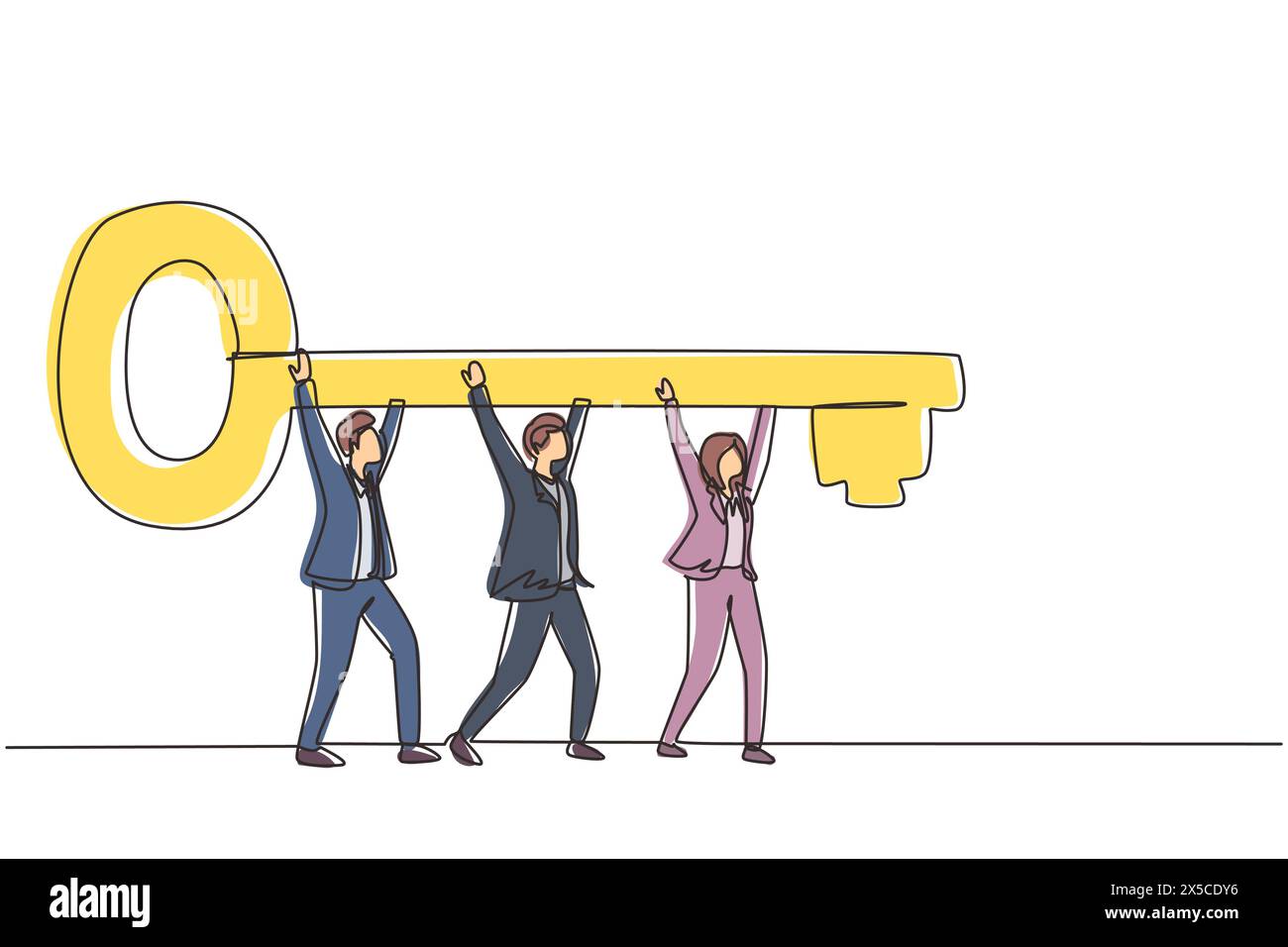 Single continuous line drawing business teamwork key of success concept. Businessman working in ...