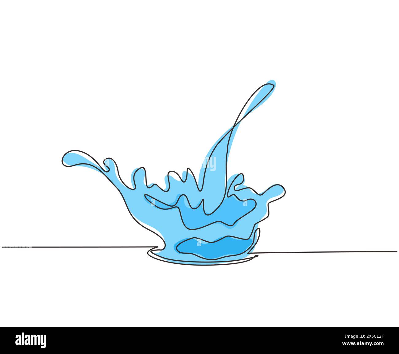 Single one line drawing water splash spray with drops. Fresh aqua ...