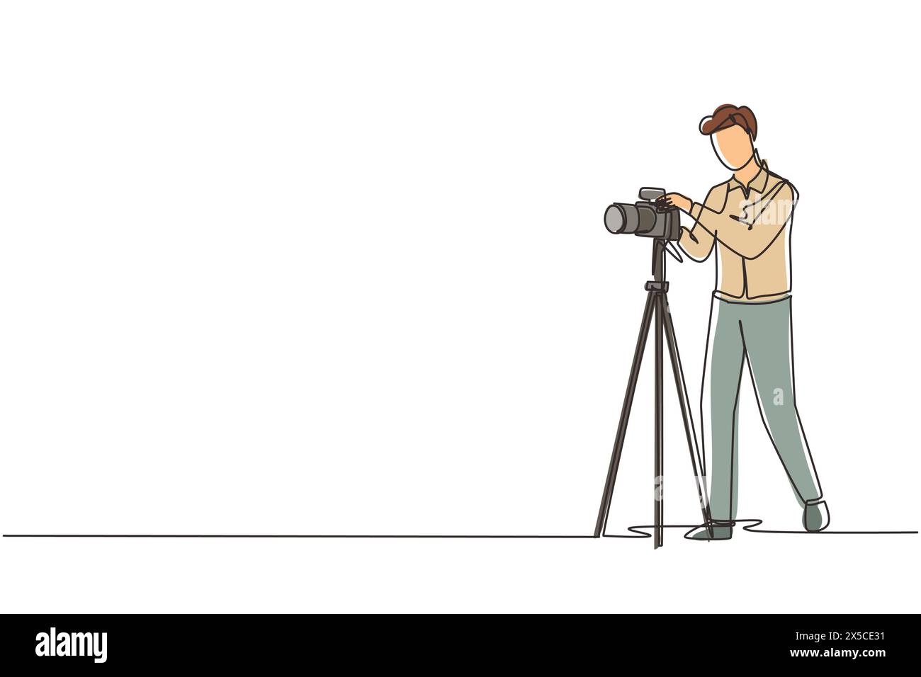 Single continuous line drawing photographer taking photos using ... Single continuous line drawing photographer taking photos using ...