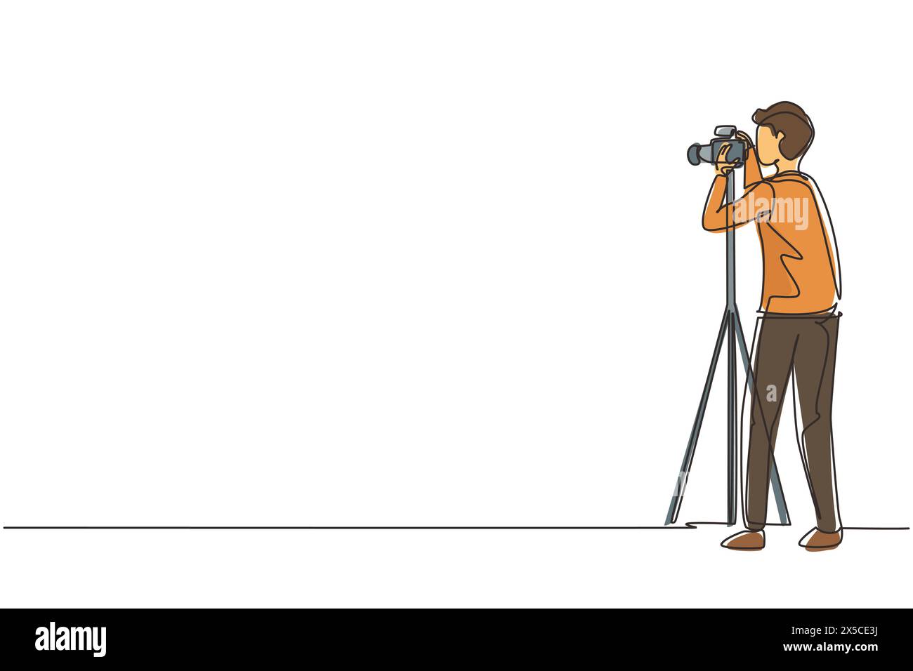 Continuous one line drawing male photographer with camera. Studio photo ...
