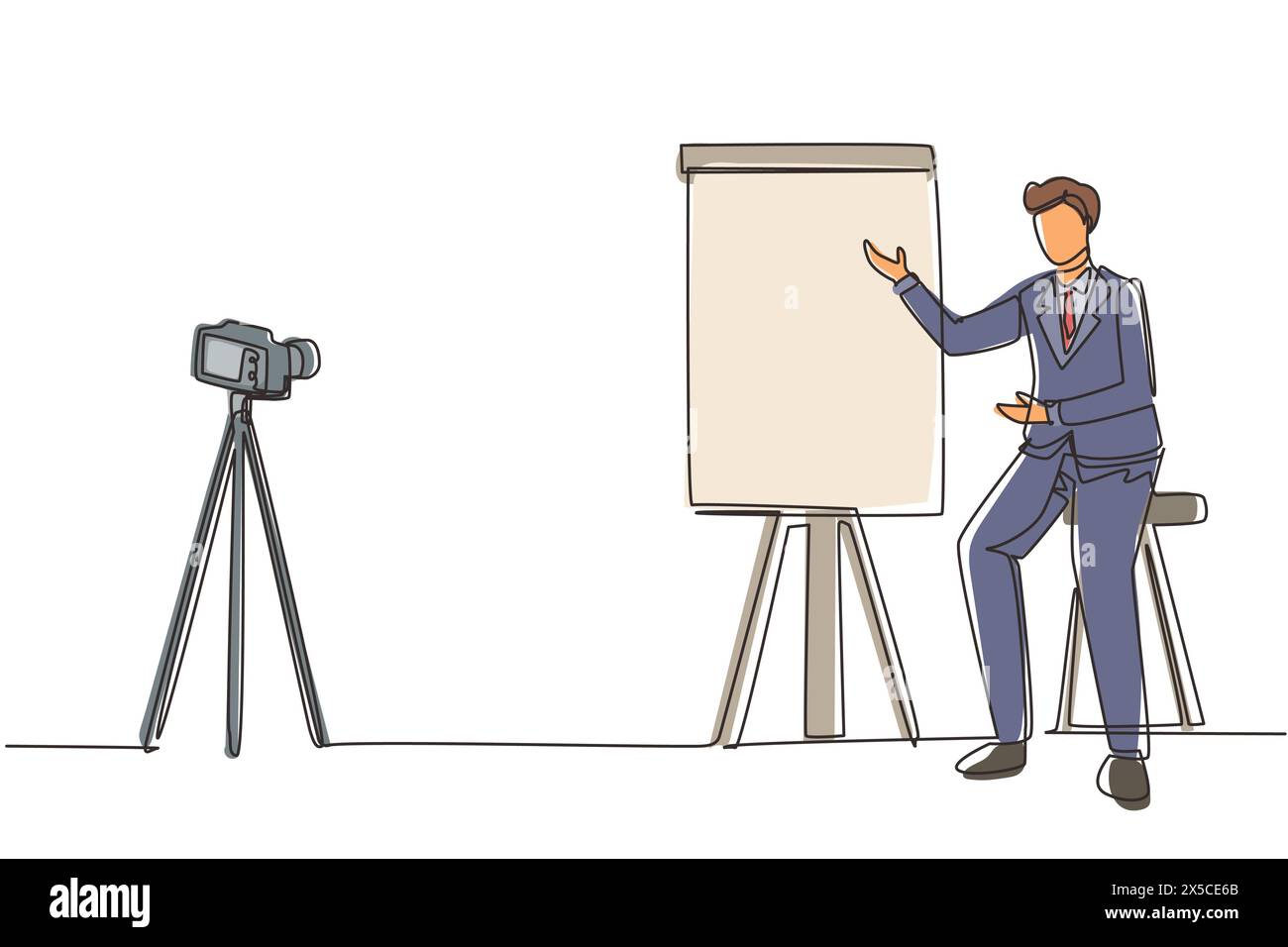 Single continuous line drawing young businessman blog doing ...