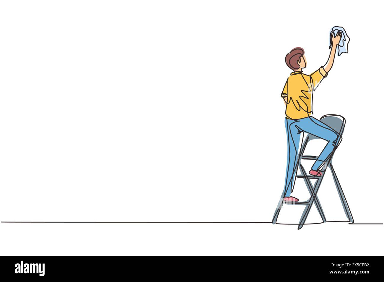 Single continuous line drawing window washer is cleaning window using a ...