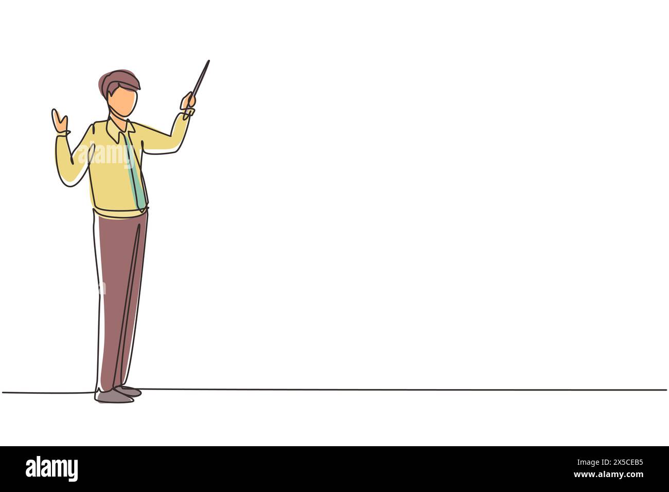 Single one line drawing standing businessman teacher wearing tidy shirt ...
