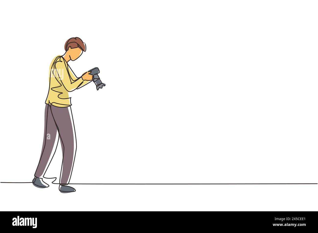 Continuous one line drawing photographers or paparazzi taking photo ...