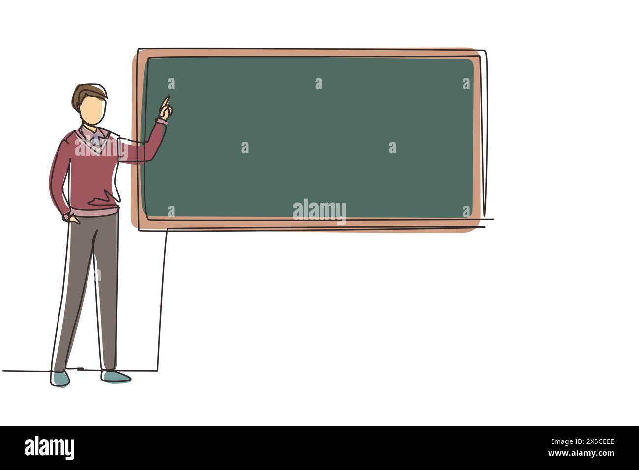 Continuous one line drawing man teacher professor standing in front of ...