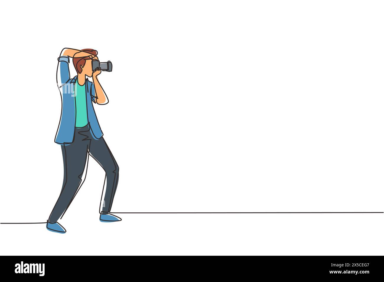 Continuous one line drawing photographer aiming target photos, People ...