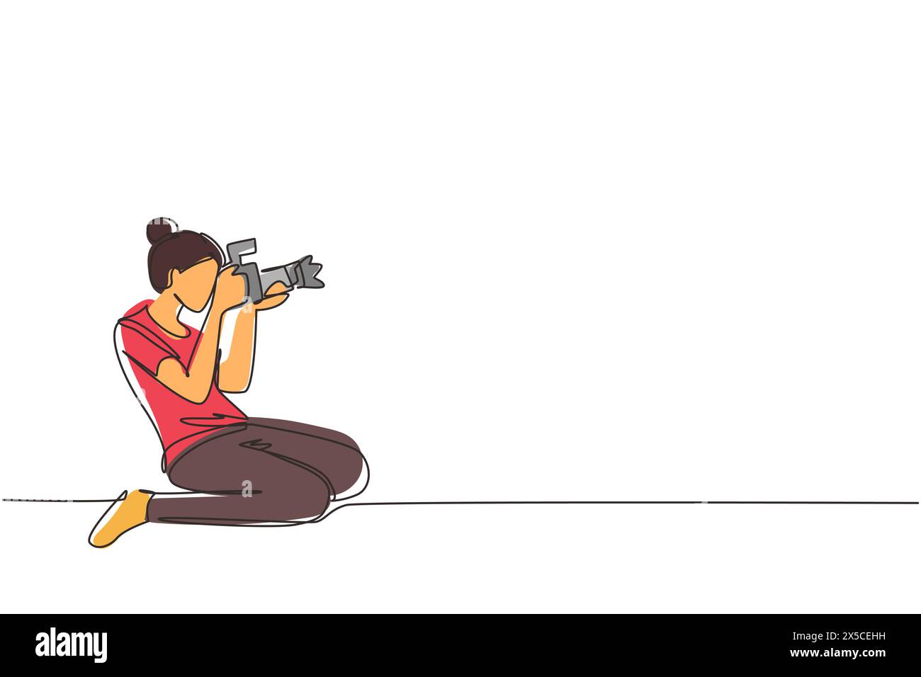 Continuous one line drawing woman photographer holding dslr camera ...