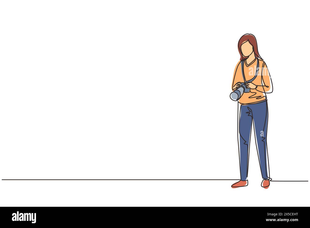 Continuous one line drawing professional girl photographer, people ...