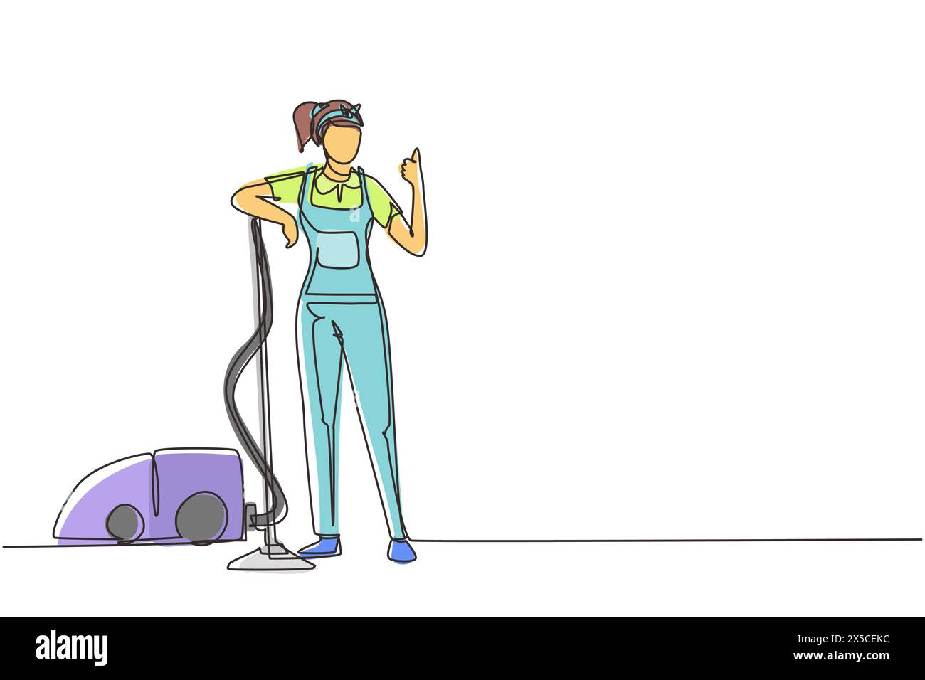 Single continuous line drawing worker of cleaning service. Woman ...