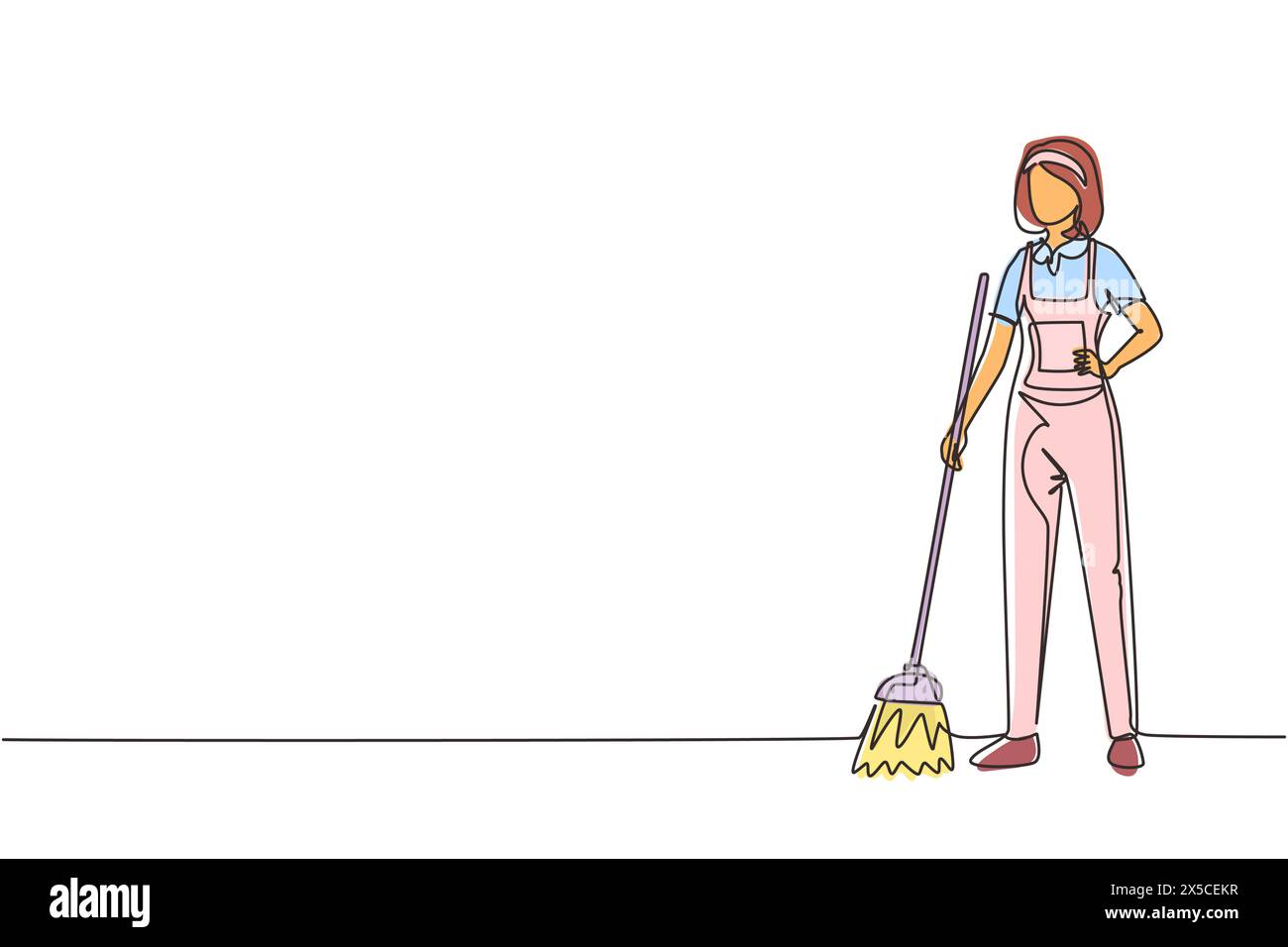 Smiling woman sweeping floor Stock Vector Images - Alamy