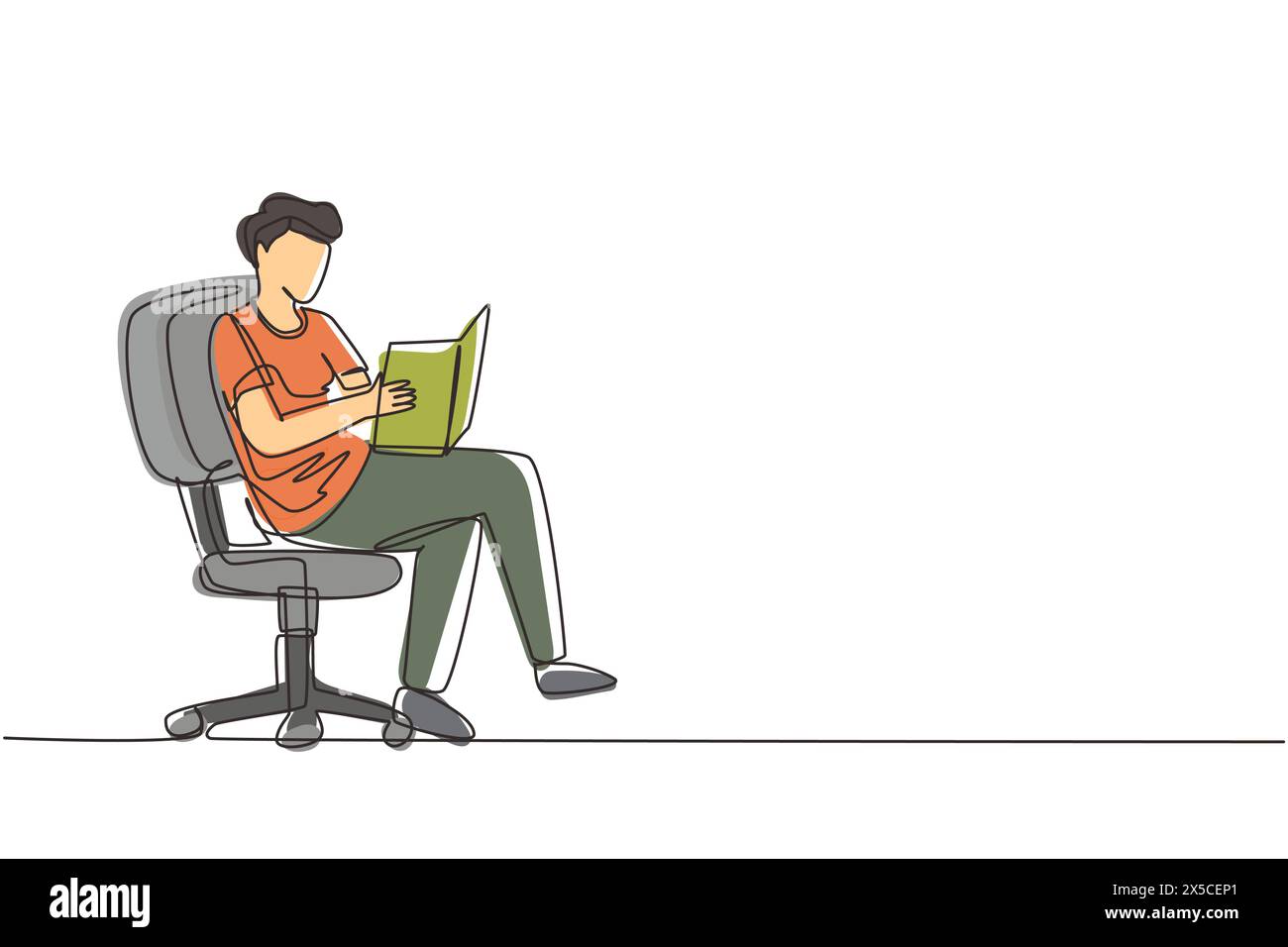 Continuous one line drawing modern young man reading book sitting in ...