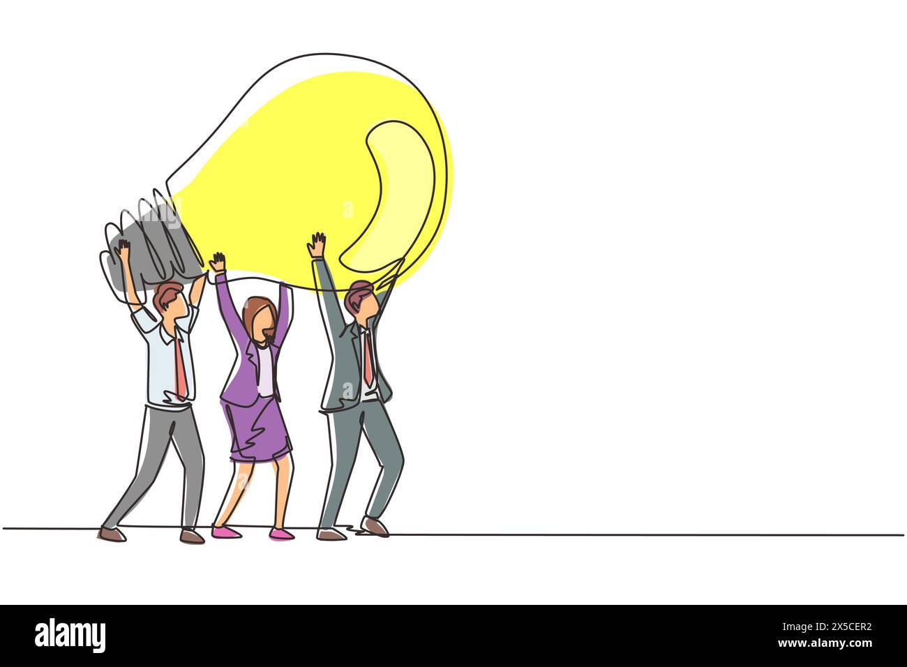 Continuous one line drawing concept of joint teamwork, building ...