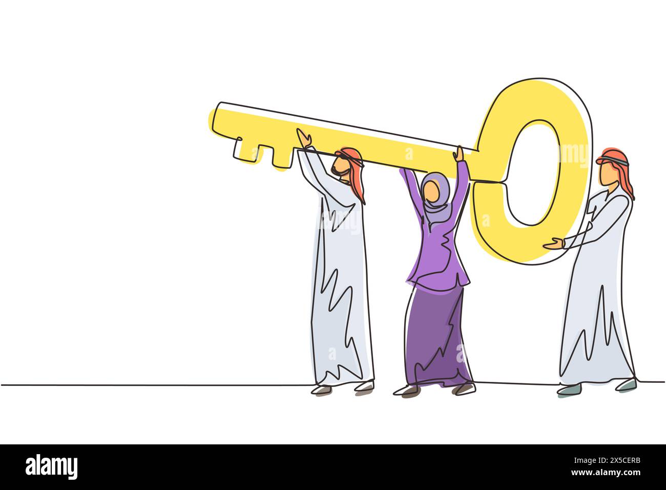 Single one line drawing Arabian business team holding and carrying big ...