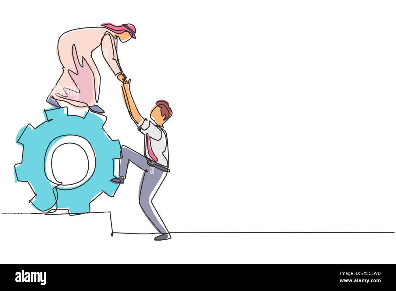 Single one line drawing two Arabic businessmen helping each other on ...