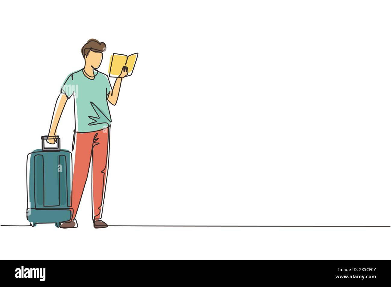 Single one line drawing man reading textbook. Male student standing ...