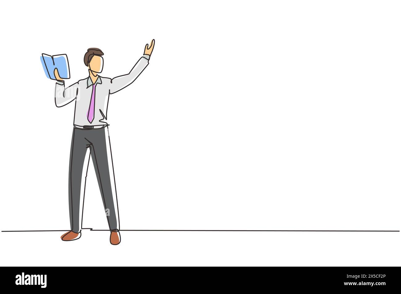 Single continuous line drawing man teacher teaching lesson in front ...