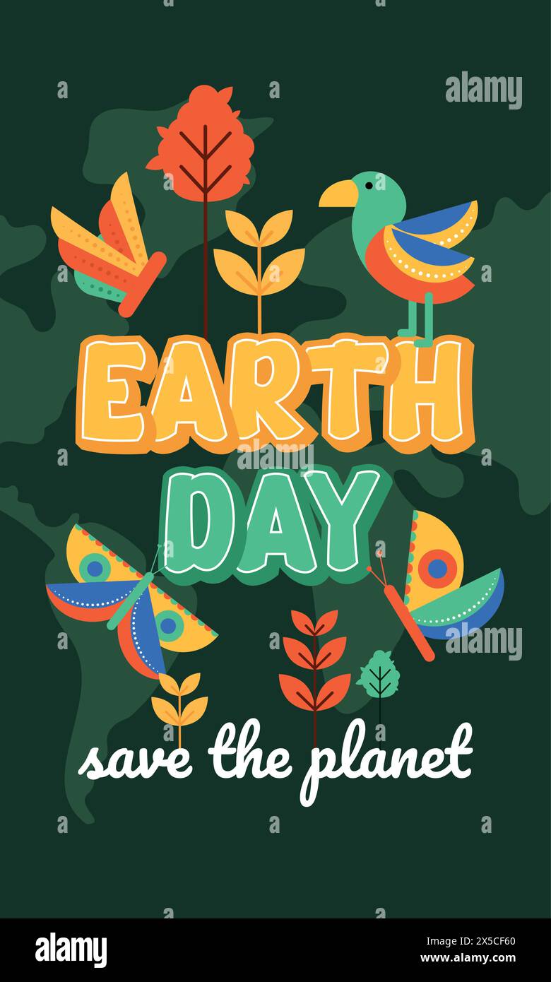 Geometric earth day card Plants and butterflies Vector Stock Vector ...