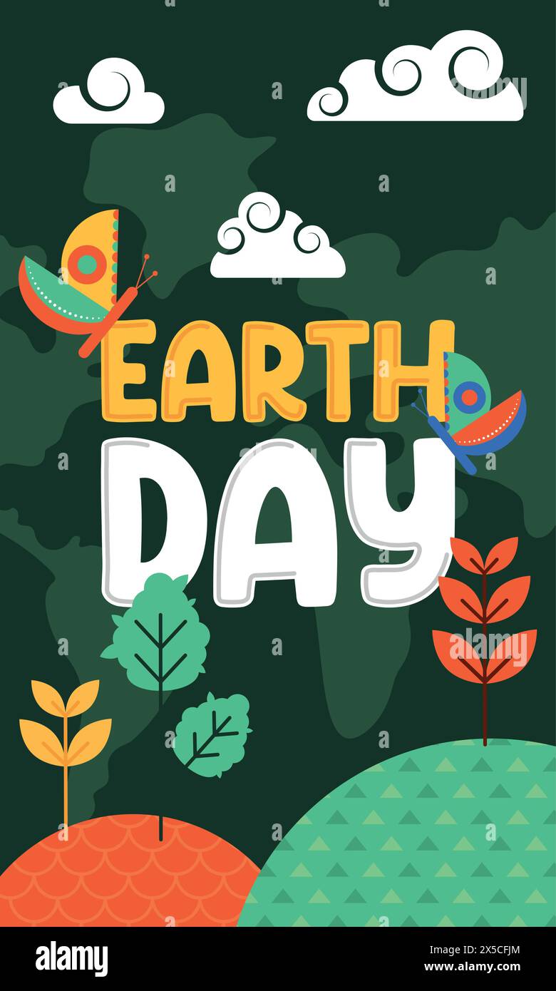 Geometric earth day card Plants and butterflies Vector Stock Vector ...