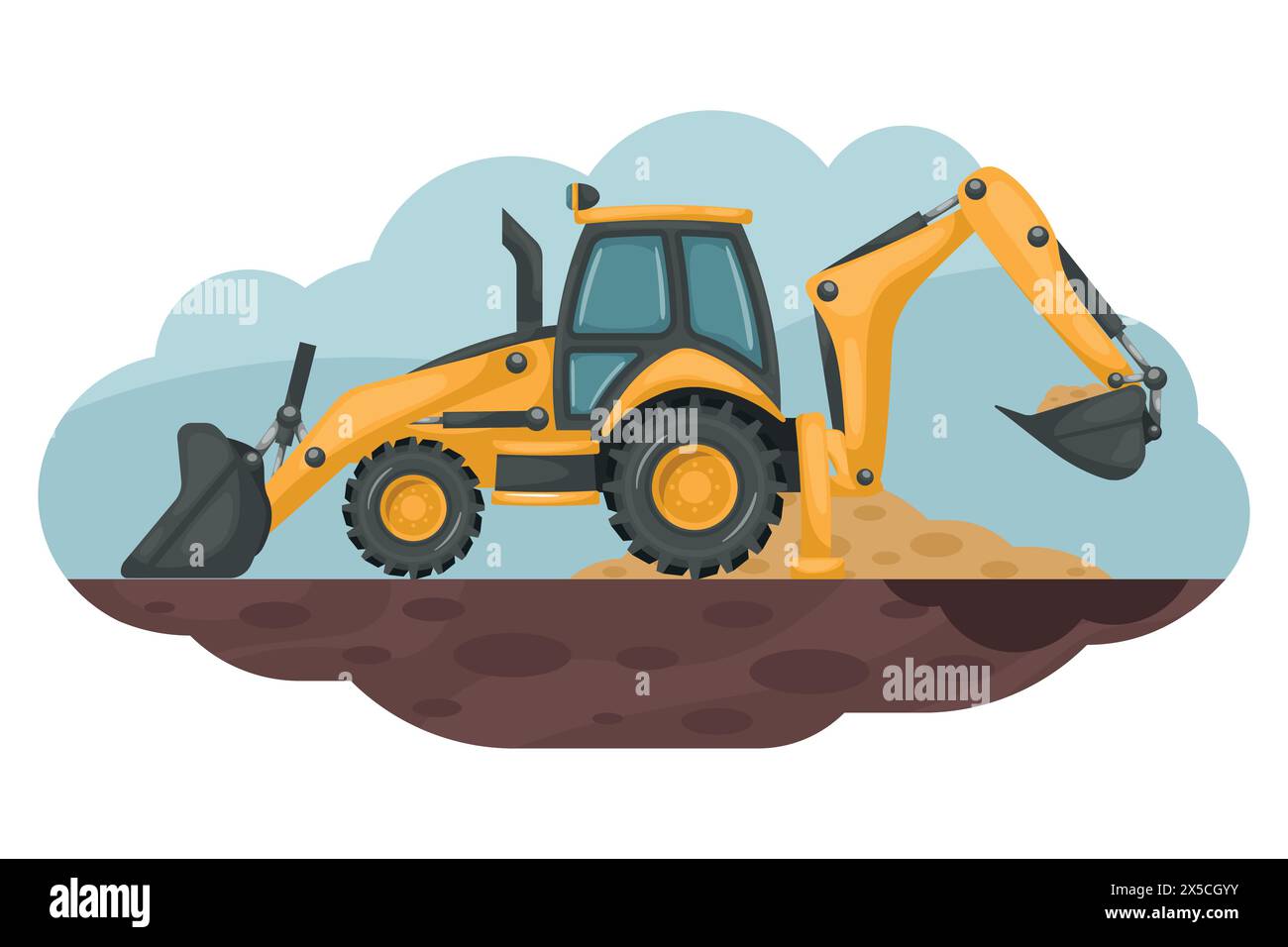 Cartoon of a backhoe excavating the ground. Heavy machinery used in the ...