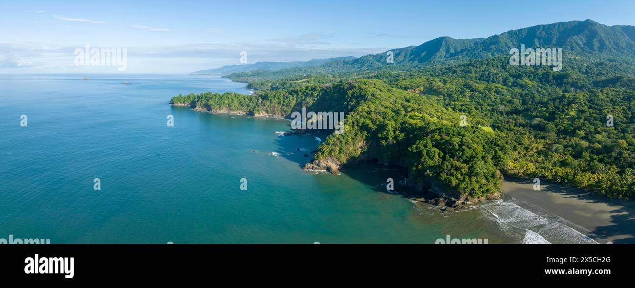 Aerial view, ocean and coast with rainforest, Playa Ventanas ...